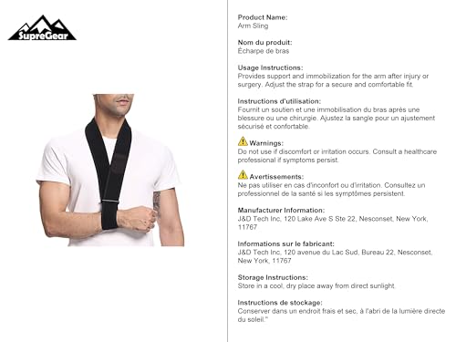 supregear Arm Sling, Adjustable Collar and Cuff Sling Immobilizer Lightweight Neck Support Simple Arm Sling Breathable Medical Shoulder Support for Men Women, One Size Fits All, Black