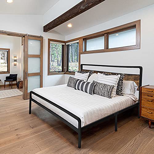 JOM California King Bed Frames with Headboard and Storage No Box Spring Needed Metal-Wood Platform Heavy Duty Bedframe Cal King Size Frame