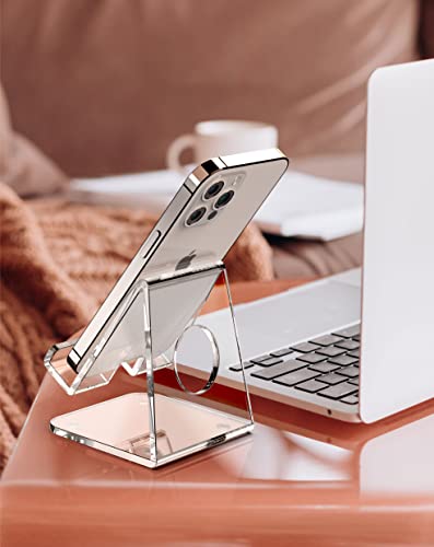 TOPGO Acrylic Cell Phone Stand, Clear Phone Holder for Desk, Office Desktop, Bedside Table, Compatible with iPhone 14/Samsung/Smartphones/iPad Mini