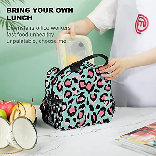 Leopard Reusable Insulated Lunch Bag, Portable Cooler Lunch Box for Boys and Girls, Lunch Tote Bag with Adjustable Shoulder Strap for Work, Picnic, Travel
