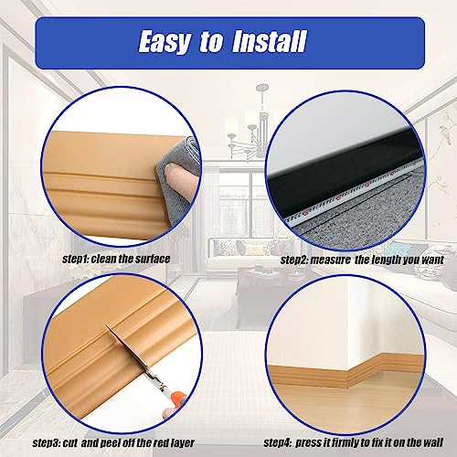 Youyis Flexible Baseboard Molding Trim,4 inch(W) *16.4 ft(L) Peel and Stick Rubber Wall Base Molding Trim, Self Adhesive Soft Foam Wall Baseboards Moulding Trim for Wall Base Cove Base.(Brown)