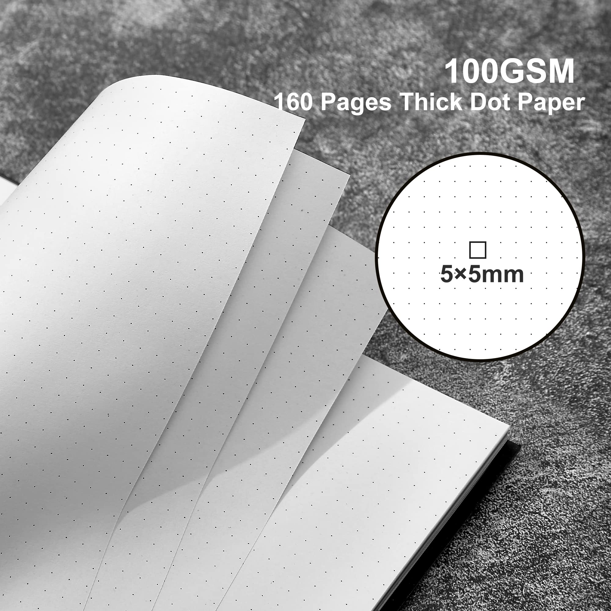 Dot Grid Spiral Notebook A5 Spiral Bullet Dotted Journal 160 Pages Thick Dot Paper Notebooks Plastic Hardcover Spiral Notebook 5x7 Wire Bound Notebooks for Note Taking School Office Supplies,Black