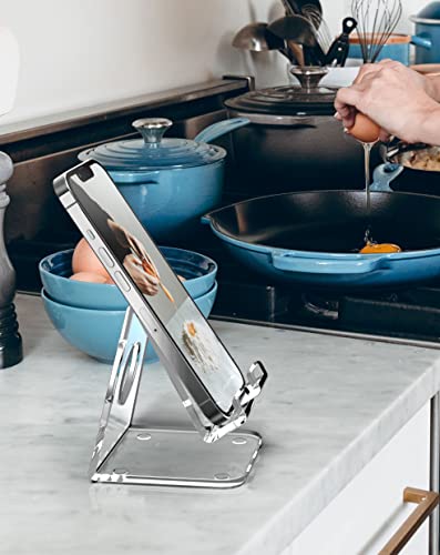 TOPGO Acrylic Cell Phone Stand, Clear Phone Holder for Desk, Office Desktop, Bedside Table, Compatible with iPhone 14/Samsung/Smartphones/iPad Mini