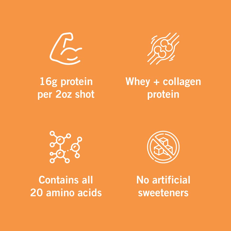 Vidafuel Protein Drink, 16g protein per 2oz shot, 32 fl oz carton, 2 Pack, berry and citrus, collagen and whey drink, no artificial sweeteners