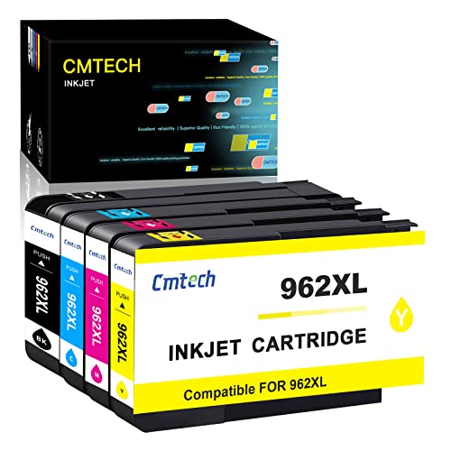 CMTECH Compatible 962XL Ink Cartridges Replacement for HP 962XL 962 XL Work for OfficeJet Pro 9015e 9010 9015 9025 9018 9012 9025e 9020 9019 9016 9028 Printer(Black, Cyan, Magenta, Yellow) 4 Pack