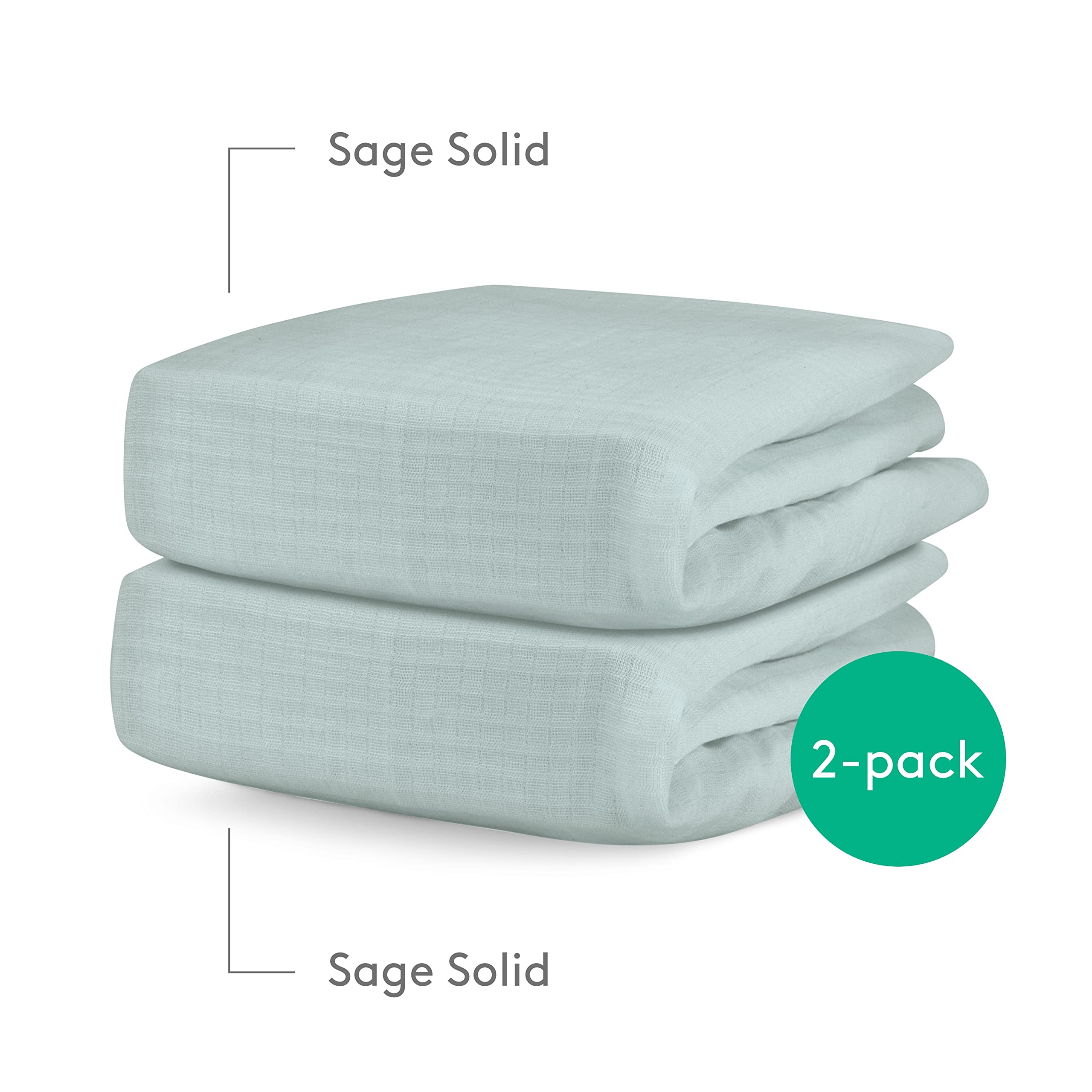 Newton Baby Mini Crib Fitted Sheets (2-Pack) | Organic Muslin Cotton, Ultra Breathable & Soft Baby Sheets, Machine Washable Baby Mattress Sheets, Fits Any Mini Sized Crib 24" x 38", Sage