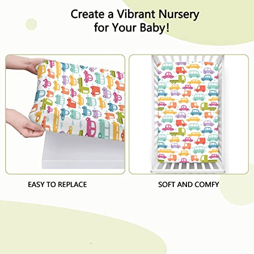 Cars Themed Fitted Crib Sheet,Standard Crib Mattress Fitted Sheet Toddler Bed Mattress Sheets -Baby Crib Sheets for Girl or Boy,28β x52β,Multicolor