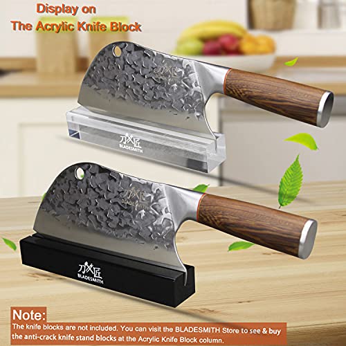 BLADESMITH Serbian Chef Knife, Butcher Knife Forged in Fire,8'' Cleaver Knife High Carbon Steel Bone Cutting Knife with Non-Slip Ergonomic Wenge Wood Handle for Kitchen/Restaurant/Slaughter House