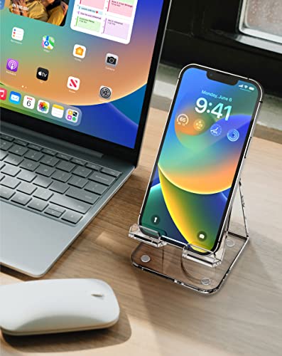 TOPGO Acrylic Cell Phone Stand, Clear Phone Holder for Desk, Office Desktop, Bedside Table, Compatible with iPhone 14/Samsung/Smartphones/iPad Mini