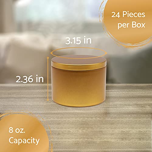 24 Pack 8oz Gold Candle Tins with Lids - Candle Containers for Making Candles, Candle Jars Candle Making Supplies, Candle Vessels Empty Candle Tin DIY