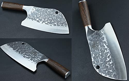 BLADESMITH Serbian Chef Knife, Butcher Knife Forged in Fire,8'' Cleaver Knife High Carbon Steel Bone Cutting Knife with Non-Slip Ergonomic Wenge Wood Handle for Kitchen/Restaurant/Slaughter House