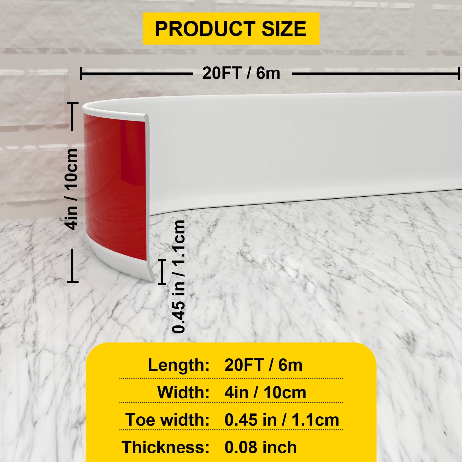 Jaspond Flexible Baseboard Molding Trim, 4 Inch(W) x 20 Feet(L) Self-Adhesive Vinyl Wall Base Cove Base, Peel and Stick Rubber Wall Base Moulding Trim