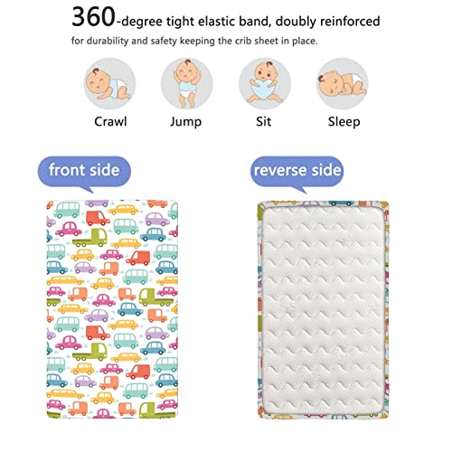 Cars Themed Fitted Crib Sheet,Standard Crib Mattress Fitted Sheet Toddler Bed Mattress Sheets -Baby Crib Sheets for Girl or Boy,28β x52β,Multicolor