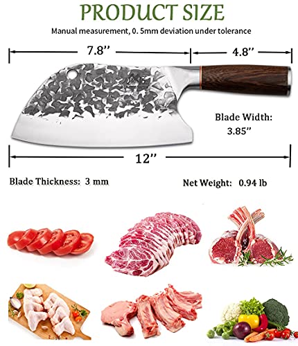 BLADESMITH Serbian Chef Knife, Butcher Knife Forged in Fire,8'' Cleaver Knife High Carbon Steel Bone Cutting Knife with Non-Slip Ergonomic Wenge Wood Handle for Kitchen/Restaurant/Slaughter House