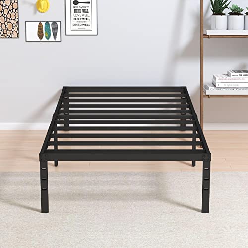 Maenizi Heavy Duty Twin Bed Frame No Box Spring Needed, 14 Inch Metal Platform Bed Frame Twin Support Up to 2500 lbs, Easy Assembly, Noise Free, Black