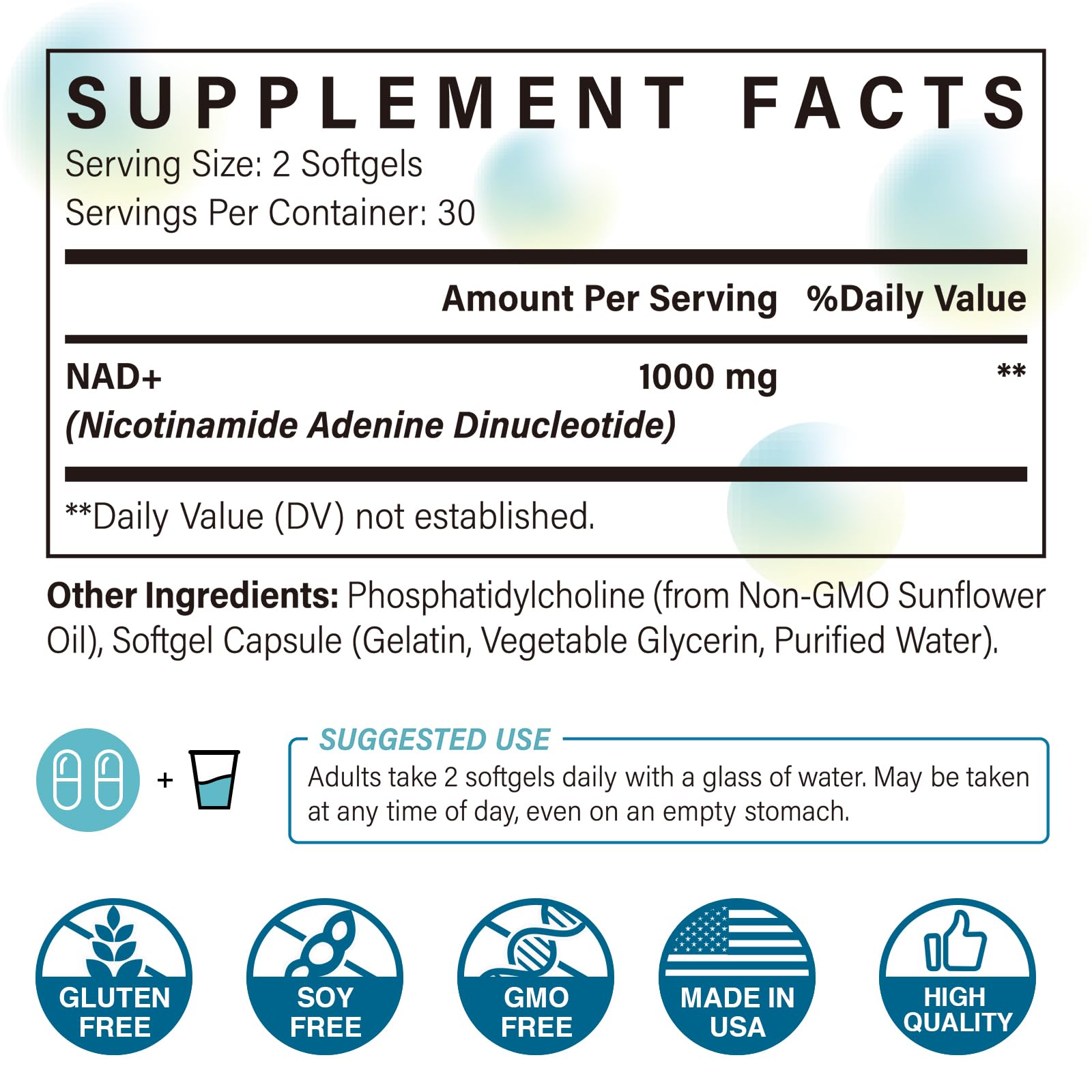 Liposomal NAD+ Supplement 1000 mg | Highest NAD Pontecy | Max Absorption | Pure NAD Supplement | Energy and DNA Repair, Aging Defense, Brain Function | 120 Softgels