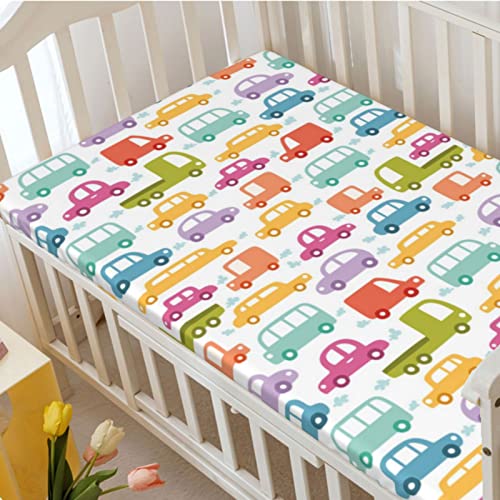 Cars Themed Fitted Crib Sheet,Standard Crib Mattress Fitted Sheet Toddler Bed Mattress Sheets -Baby Crib Sheets for Girl or Boy,28β x52β,Multicolor