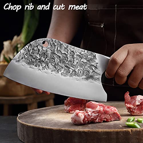 BLADESMITH Serbian Chef Knife, Butcher Knife Forged in Fire,8'' Cleaver Knife High Carbon Steel Bone Cutting Knife with Non-Slip Ergonomic Wenge Wood Handle for Kitchen/Restaurant/Slaughter House