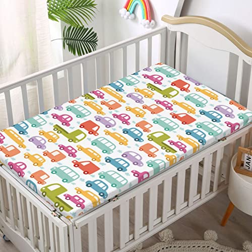 Cars Themed Fitted Crib Sheet,Standard Crib Mattress Fitted Sheet Toddler Bed Mattress Sheets -Baby Crib Sheets for Girl or Boy,28β x52β,Multicolor