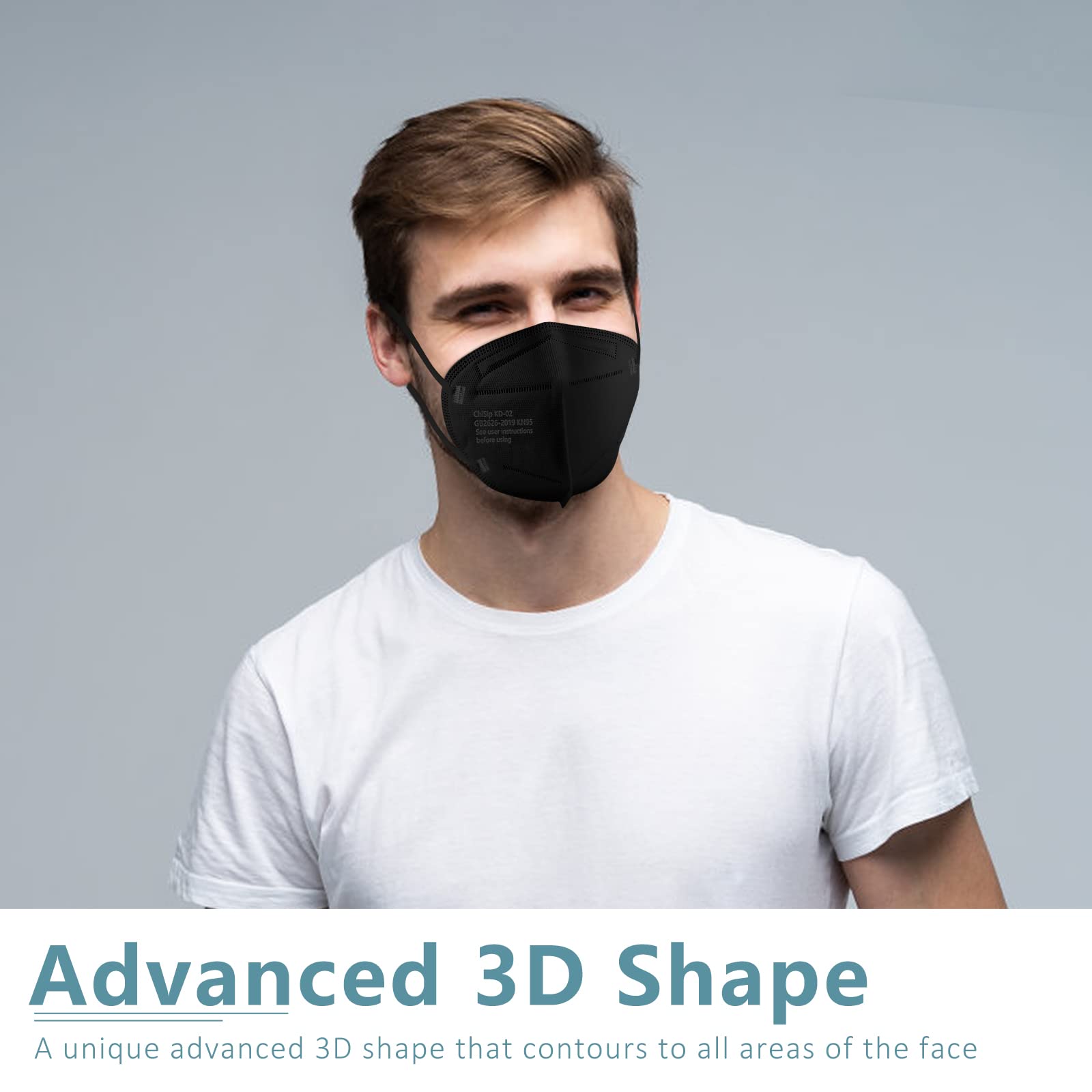 ChiSip KN95 Face Mask 100Pcs, 5 Layer Design Cup Dust Safety Masks, Breathable Protection Masks Against PM2.5 Dust for Adult, Men, Women, Black & White