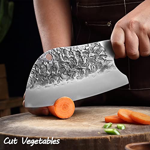 BLADESMITH Serbian Chef Knife, Butcher Knife Forged in Fire,8'' Cleaver Knife High Carbon Steel Bone Cutting Knife with Non-Slip Ergonomic Wenge Wood Handle for Kitchen/Restaurant/Slaughter House