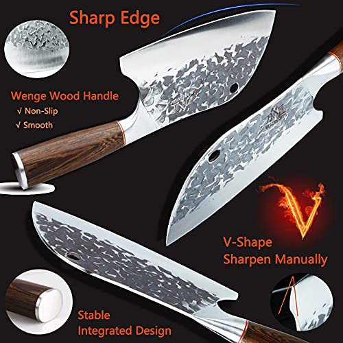 BLADESMITH Serbian Chef Knife, Butcher Knife Forged in Fire,8'' Cleaver Knife High Carbon Steel Bone Cutting Knife with Non-Slip Ergonomic Wenge Wood Handle for Kitchen/Restaurant/Slaughter House