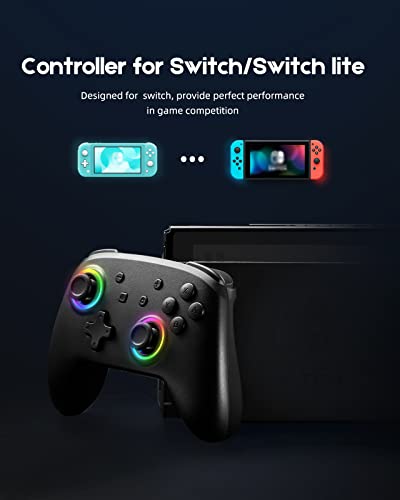 Switch Pro Controller Compatible with Switch/Swith OLED/Switch Lite, Wireless Switch Controller with 7 LED Colors/ Motion Control/Dual Vibration/Turbo