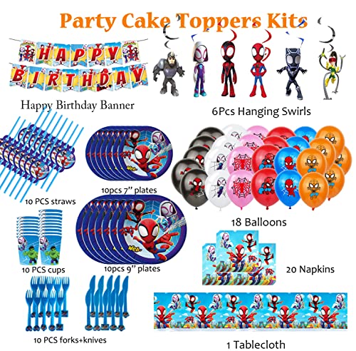 Spidey And His Amazing Friends SPlDERMEN Theme Birthday Party Decoration And Tableware Include Plates, Birthday Banner, Table Cloth, Sling, cups, straws, Coco-melon Balloons for Kids and Forks for Kids Fans Party Favors Baby shower