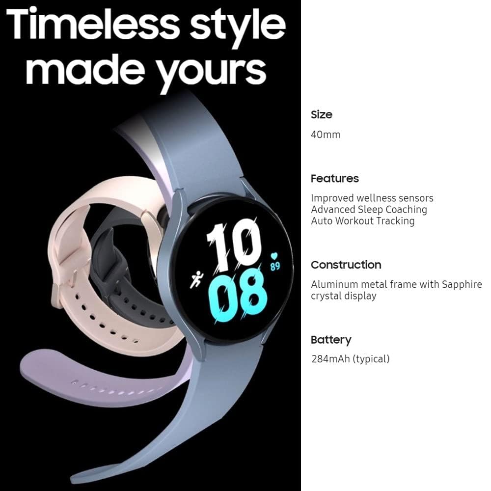 Samsung Galaxy Watch 5 (40mm, WIFI + 4G LTE) 1.2" Super AMOLED Smartwatch GPS Bluetooth w/ Advanced Sleep Coaching, Bioactive Sensor, Water Resistant R905U (Generic Charger, Graphite) (Renewed)