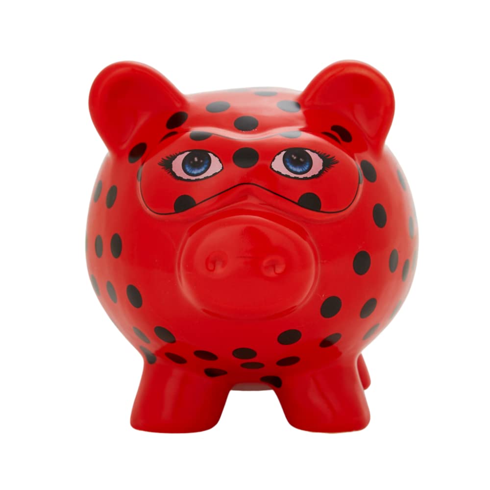 Miraculous Ladybug Piggy Bank for Girls – Kids’ Ceramic Coin Bank, Red