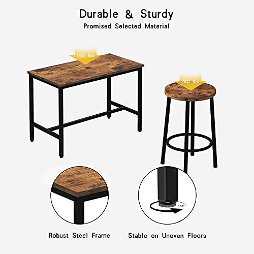 AWQM Bar Table and Chairs Set Industrial Counter Height Pub Table with 4 Chairs Bar Table Set 5 Pieces Dining Table Set Home Kitchen Breakfast Table, Rustic Brown