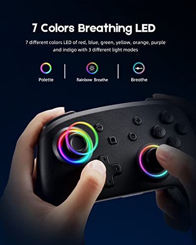 Switch Pro Controller Compatible with Switch/Swith OLED/Switch Lite, Wireless Switch Controller with 7 LED Colors/ Motion Control/Dual Vibration/Turbo