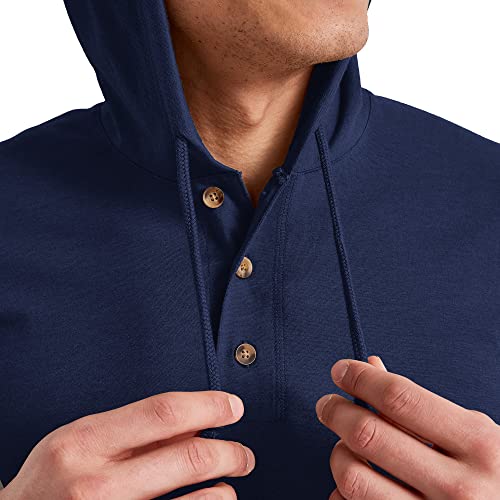 Hanes Men's Originals Lightweight Jersey Hoodie, Cotton Hooded Sweatshirt with Henley Collar, Athletic Navy, Large