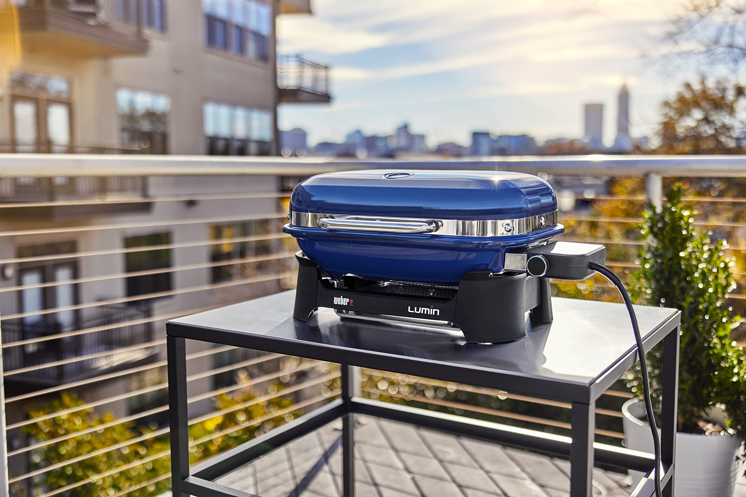 Weber Lumin Compact Outdoor Electric Barbecue Grill, Blue - Great Small Spaces such as Patios, Balconies, and Decks, Portable and Convenient