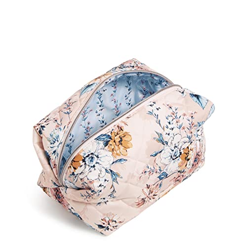 Vera Bradley Women's Performance Twill Large Cosmetic Makeup Organizer Bag, Peach Blossom Bouquet, One Size