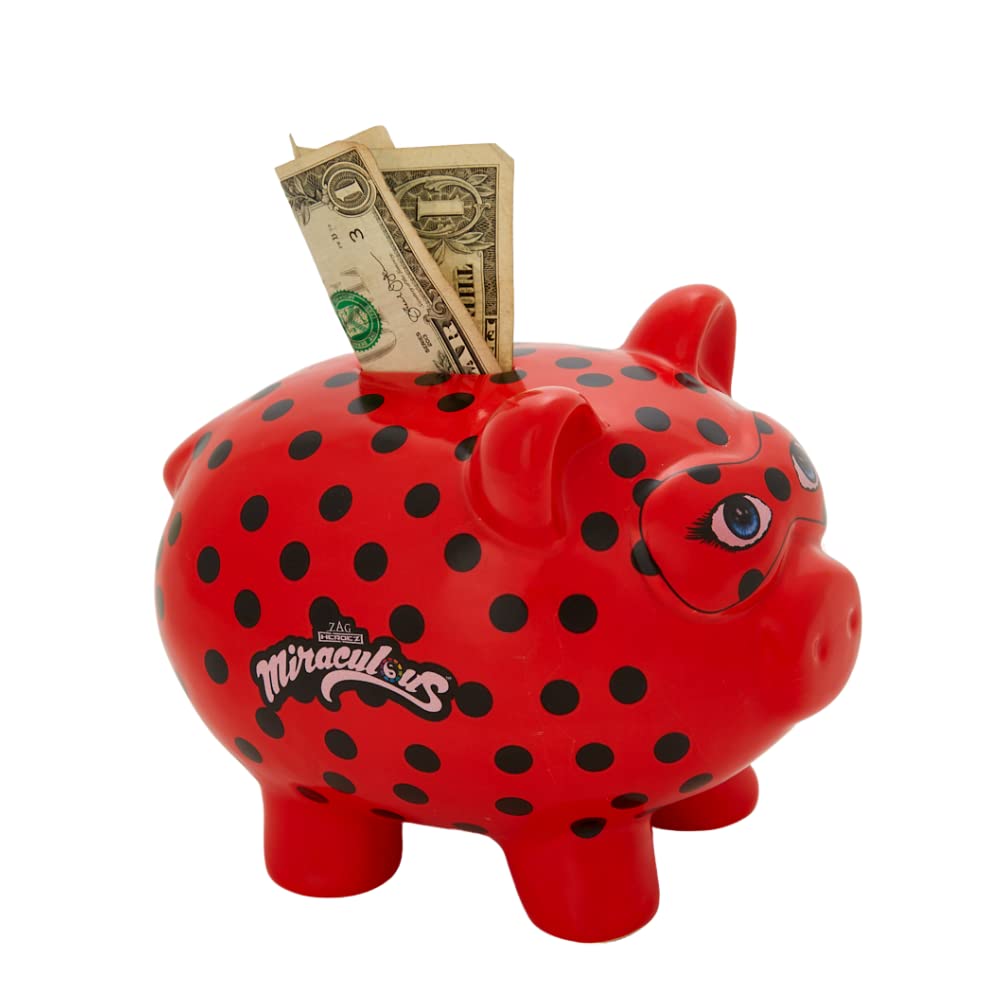 Miraculous Ladybug Piggy Bank for Girls – Kids’ Ceramic Coin Bank, Red