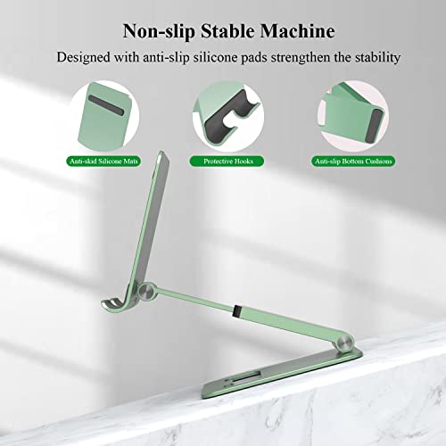 Minthouz Extendable Cell Phone Stand, Aluminium Phone Holder for Desk, Multi-Angle/Height Adjustable Phone Stand Compatible with iPhone 14 13 Pro Max Mini 12 11 and More 4.7"-7.9" Smart Phones - Green