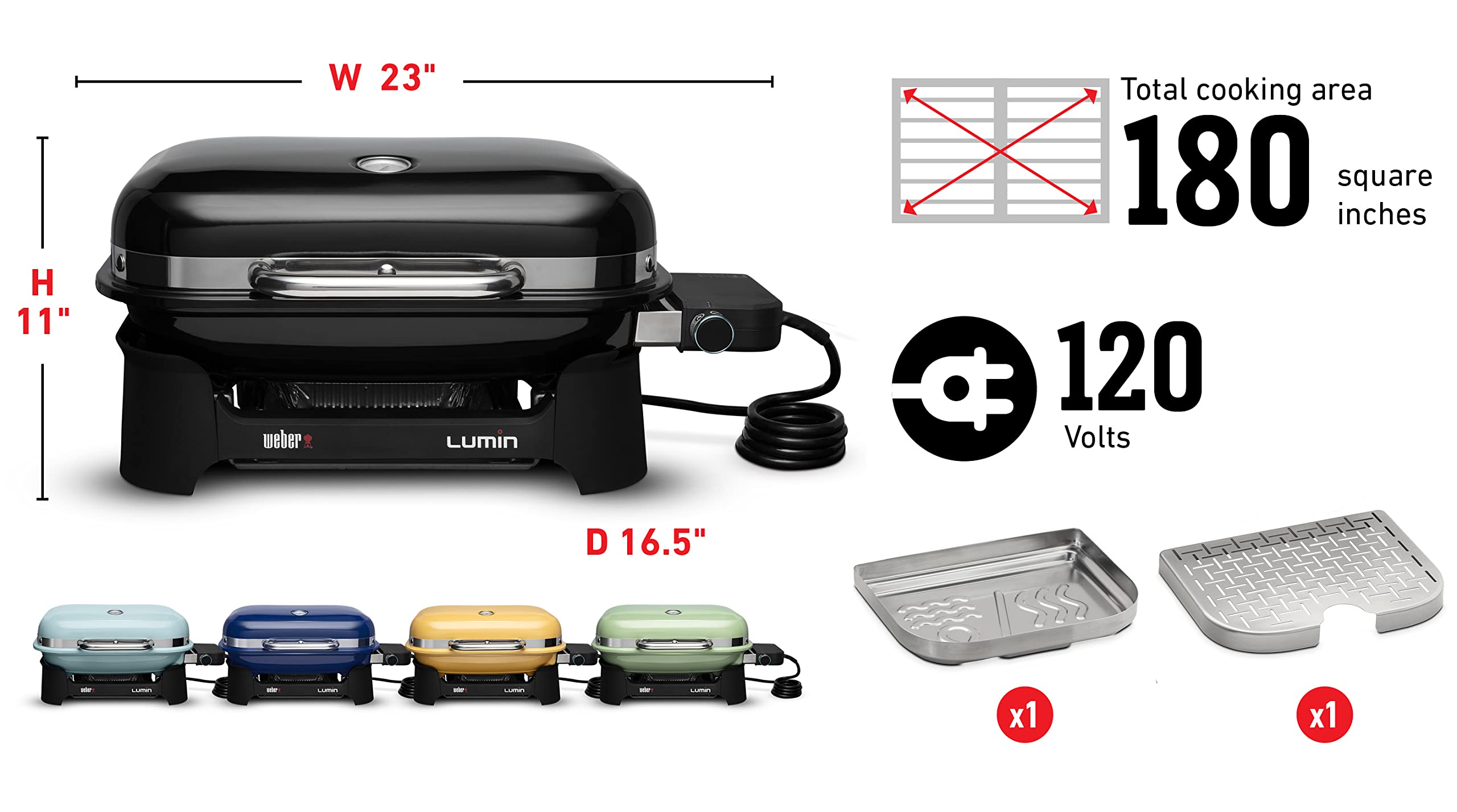 Weber Lumin Compact Outdoor Electric Barbecue Grill, Blue - Great Small Spaces such as Patios, Balconies, and Decks, Portable and Convenient