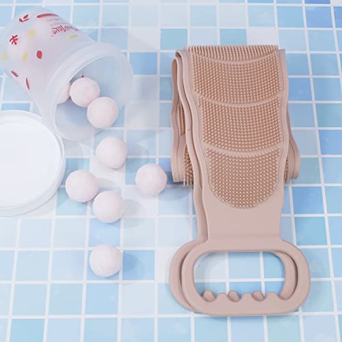 BAIMEI Shower Silicone Back Scrubber, Handle Body Washer, Exfoliating Texture Scrubbing Pad for Shower (Pink)
