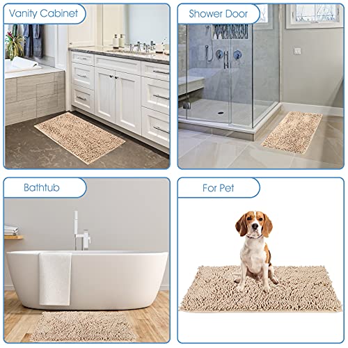 EGYPHY Luxury Chenille Bathroom Rug 20 x 32 Extra Soft and Absorbent Bath Rug Non Slip Shaggy Bath Mat Plush Washable Carpet Mats for Tub Shower, Bathtub and Bath Room-Camel