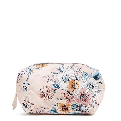 Vera Bradley Women's Performance Twill Large Cosmetic Makeup Organizer Bag, Peach Blossom Bouquet, One Size