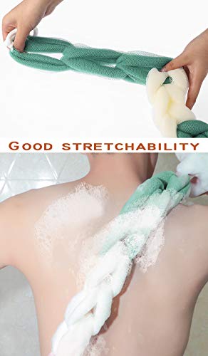 AARainbow 4 Packs Long Stretch Back Sponge with Rope Handles Back Scrubber Bath Shower Mesh Sponge Exfoliating Body Scrub Stretch Braided Loofah for Men and Women (B-1 Grey+1 Green+1 Pink+1 Coffee)