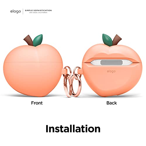 elago Peach Case Compatible with AirPods 3 Case Cover, Cute 3D Design Case Compatible with AirPods 3rd Generation Case 2021, Protective Silicone Case with Keychain, Wireless Charging, Girly Anime Case