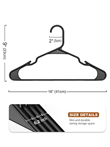 Jersow Black Plastic Hangers 50 Pack, Clothes Hangers Space Saving, Heavy Duty Coat Hangers for Closet, Non Slip Clothing Notched Hangers, Durable Slim Black Hangers for Coat, Shirt, Short, Suits