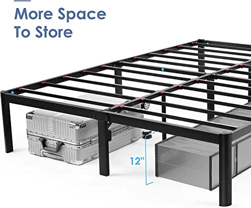 Devo Full Size Bed Frame 14 Inch Heavy Duty Metal Platform Beds No Box Spring Needed with Sturdy Steal Slats Mattress Foundation Support Up to 3000 lbs, Easy Assembly, Noise Free,76x55inch, Black