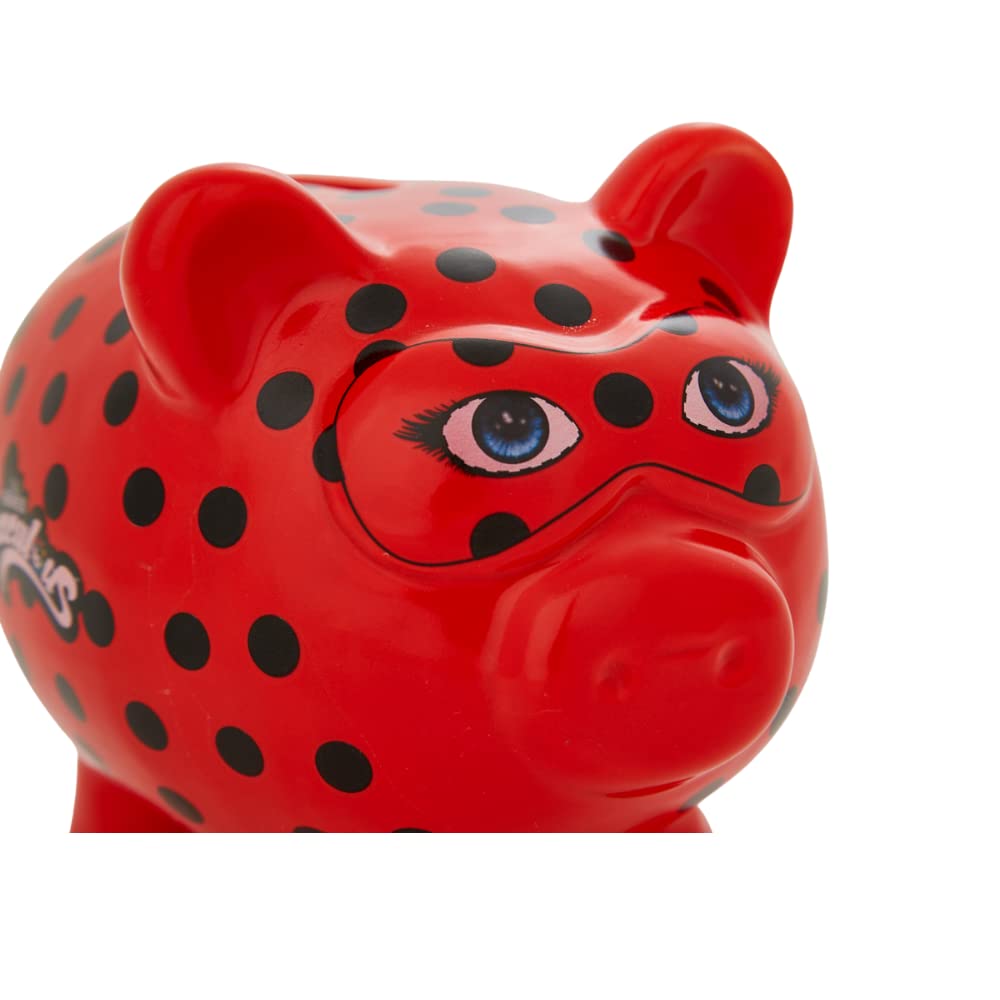 Miraculous Ladybug Piggy Bank for Girls – Kids’ Ceramic Coin Bank, Red