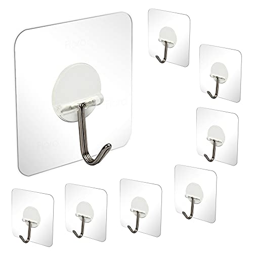 Floro Transparent Reusable Gardening Hooks, 2.4"x2.4" Clear Plastic and Stainless Steel, Carries 176oz. Weight, 8 Hooks per Pack