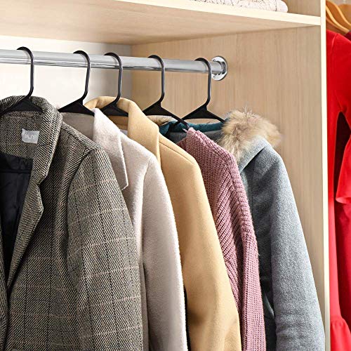 Jersow Black Plastic Hangers 50 Pack, Clothes Hangers Space Saving, Heavy Duty Coat Hangers for Closet, Non Slip Clothing Notched Hangers, Durable Slim Black Hangers for Coat, Shirt, Short, Suits