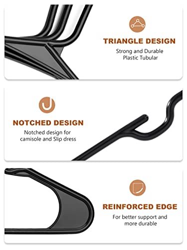 Jersow Black Plastic Hangers 50 Pack, Clothes Hangers Space Saving, Heavy Duty Coat Hangers for Closet, Non Slip Clothing Notched Hangers, Durable Slim Black Hangers for Coat, Shirt, Short, Suits