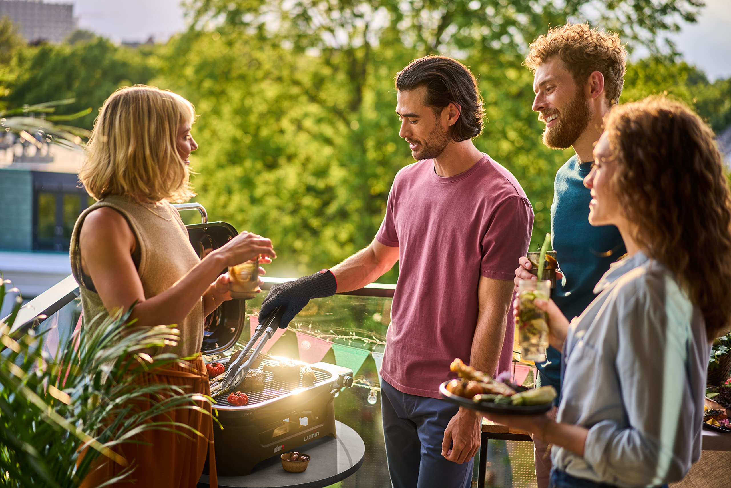 Weber Lumin Compact Outdoor Electric Barbecue Grill, Blue - Great Small Spaces such as Patios, Balconies, and Decks, Portable and Convenient